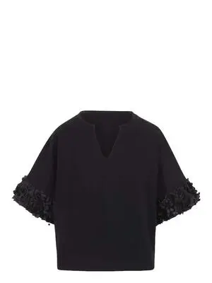NOUMENO CONCEPT Floral-appliqué Split-neck Blouse - Black