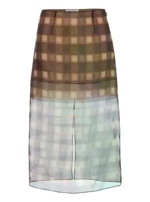 Monse Check-pattern Sheer Midi Skirt - Brown