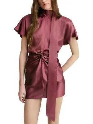 Matthew Bruch Twisted-waist Tie-neck Mini Dress - Pink