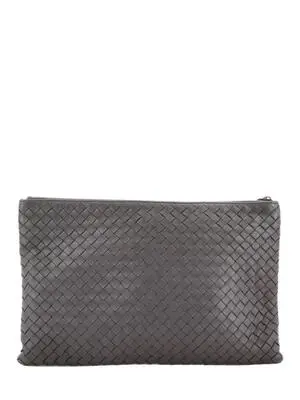 Bottega Veneta Zip Pouch Intrecciato Nappa Large Clutch Bag - Grey