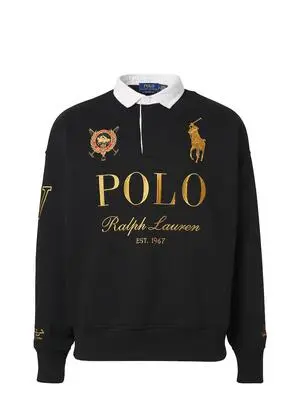 Polo Ralph Lauren Logo Cotton-blend Fleece Polo Sweater - Black