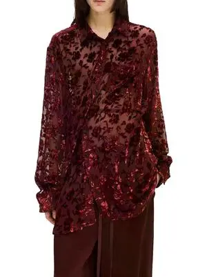 ANN DEMEULEMEESTER Elisabeth Floral-devoré Shirt - Red