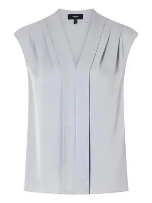 THEORY Pleated Silk-satin Blouse