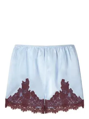 DÔEN Iona Lace-trimmed Silk Shorts - Blue