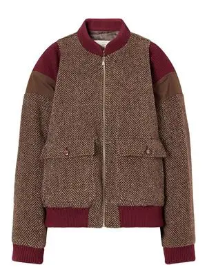 Giuliva Heritage The Aurelia Rib-trimmed Padded Herringbone Virgin Wool Jacket - Brown
