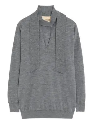 Valentino Garavani Wool Tie-neck Sweater Brown
