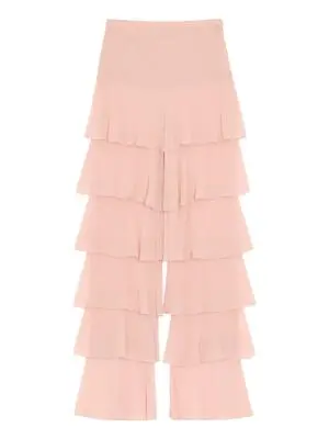 Valentino Garavani Silk Tiered Straight Trousers - Pink