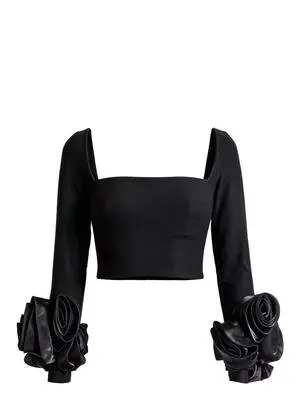 GEMY MAALOUF Floral-appliqué Cropped Top - Black