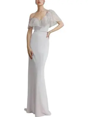GEMY MAALOUF Asymmetrical-neckline Ruffled Dress - Neutrals