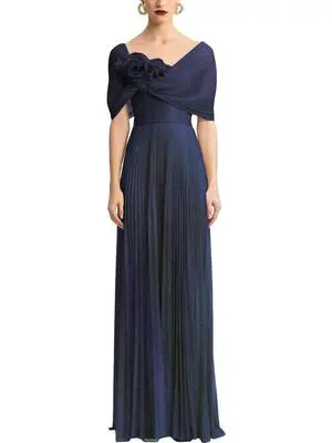 GEMY MAALOUF Asymmetrical Pleated Gown - Blue