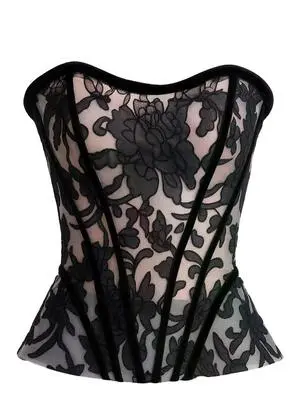 GEMY MAALOUF Floral-lace Strapless Corset - Black