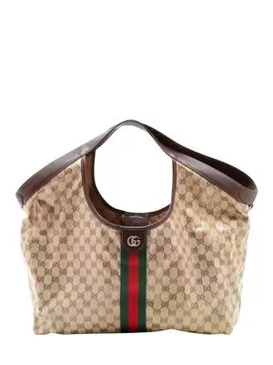 Gucci 2016-2026 Large Gg Canvas Web Giglio Tote Bag - Brown