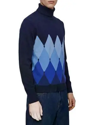 BALLANTYNE Diamond-pattern Roll-neck Sweater - Blue
