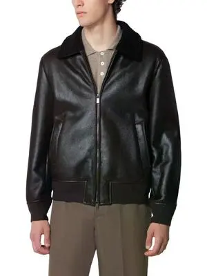 SALVATORE SANTORO Shearling-collar Leather Bomber Jacket - Brown