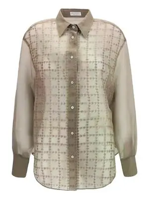 Brunello Cucinelli Sequin-embellished Checked Shirt - Neutrals