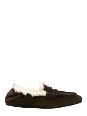 MIU MIU Shearling-trim Suede Loafers