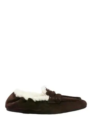 Miu Miu Shearling-trim Suede Loafers - Brown