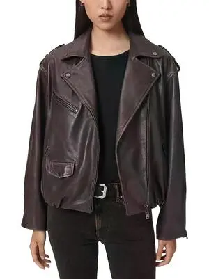 ALLSAINTS Samina Leather Biker Jacket - Red