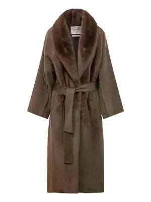 VALENTINI 1972 Belted Faux-fur Trim Coat - Brown