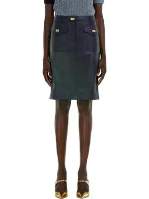 FERRAGAMO Hug Buckles Detail Nappa Midi Skirt - Blue