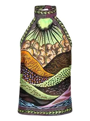 ATELIER VLISCO Eternal Sun Graphic-print Halterneck Top - Green