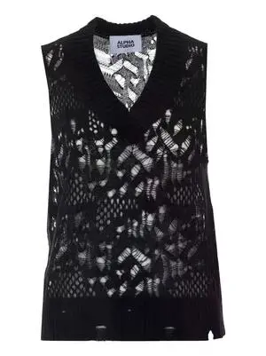 Alpha Studio Distressed-effect Knitted Vest - Black