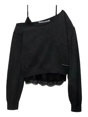 Alexander Wang Off-shoulder Lace-trim Sweater - Grey