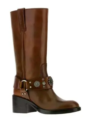 Chloé Dakota Studded Leather Boots - Brown