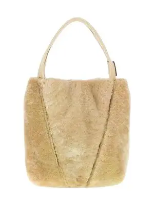 Chloé Small Spin Shearling Tote Bag Neutrals