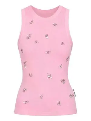 DES_PHEMMES Crystal-embellished Ribbed Tank Top - Pink