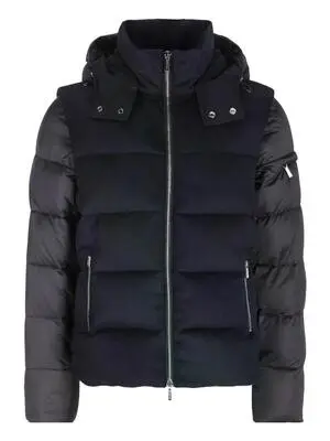 MOORER Quilted-panel Hooded Jacket - Blue