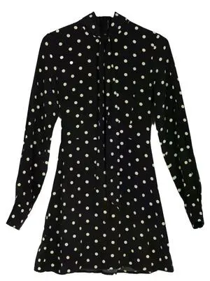 FRANCOISE PINTON - PARIS Polka-dot Tie-neck Mini Dress - Black