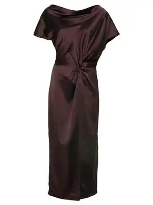 Imperial Twist-detail Asymmetric-neck Dress - Brown