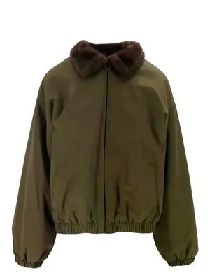 ELEH Fur-trim Collar Bomber Jacket - Green