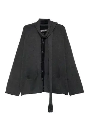 ZIGGY CHEN Scarf-detail Long-sleeve Cardigan - Grey