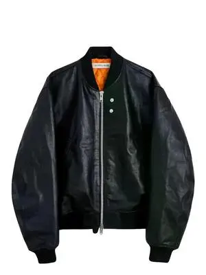 SUNFLOWER Flight Leather Jacket - Black