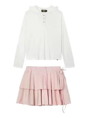 MINI CREAM Drop-shoulder Striped Hoodie And Skirt Set - White