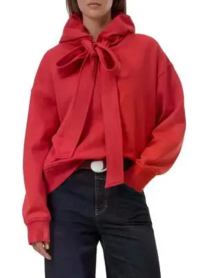 Closed Bow-detail Dropped-shoulder Hoodie - Red