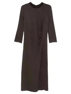 Peserico Ruched Three-quarter Sleeve Midi Dress - Brown