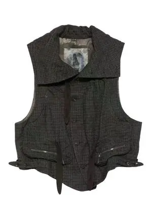ZIGGY CHEN Check-pattern Panelled Gilet - Grey