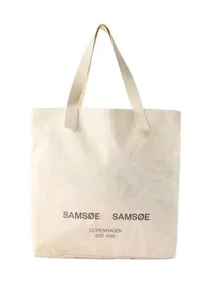 SAMSOE SAMSOE Logo-print Cotton Tote Bag - Neutrals