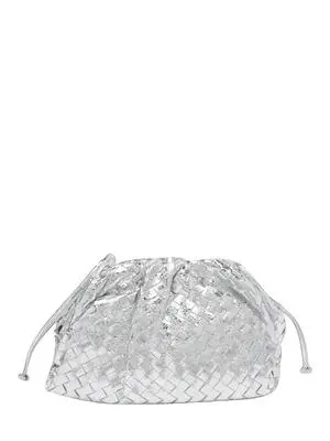 LA CARRIE Woven Leather Shoulder Bag - Silver