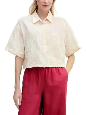 BENETTON Embroidered Cropped Shirt - Neutrals