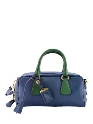 Prada Convertible Bauletto Bag Saffiano Leather East West Handbag - Blue