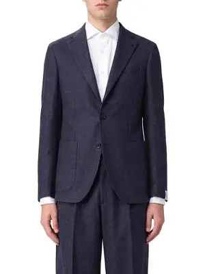 Tagliatore Single-breasted Chevron Blazer In Linen And Wool - Blue
