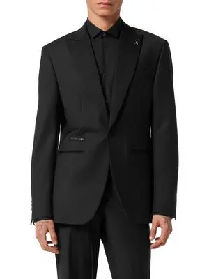 PHILIPP PLEIN Single-breasted Wool Blend Blazer With Crystals And Peak Lapels