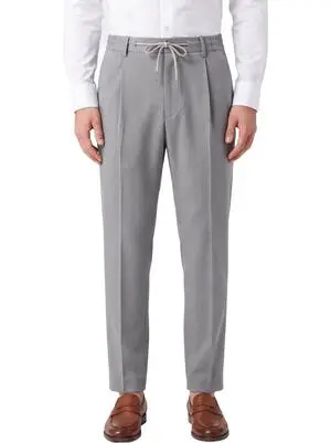 Tagliatore Slim Fit Pleated Trousers In Virgin Wool With Drawstring Waist Brown