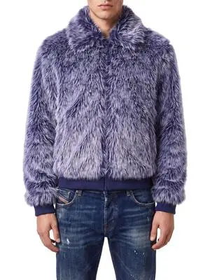 DIESEL® High-neck Faux Fur Jacket With Concealed Fastening - Grey
