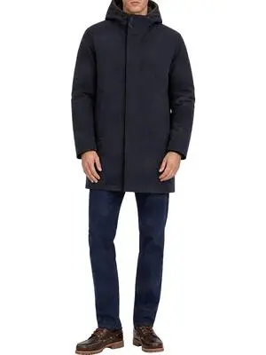 Herno Knee-length Polyester Parka With Adjustable Hood And Fleece Lining Navy