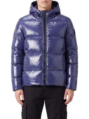 Herno Short Quilted Nylon Down Jacket With Hood And Zip Closure - Blue